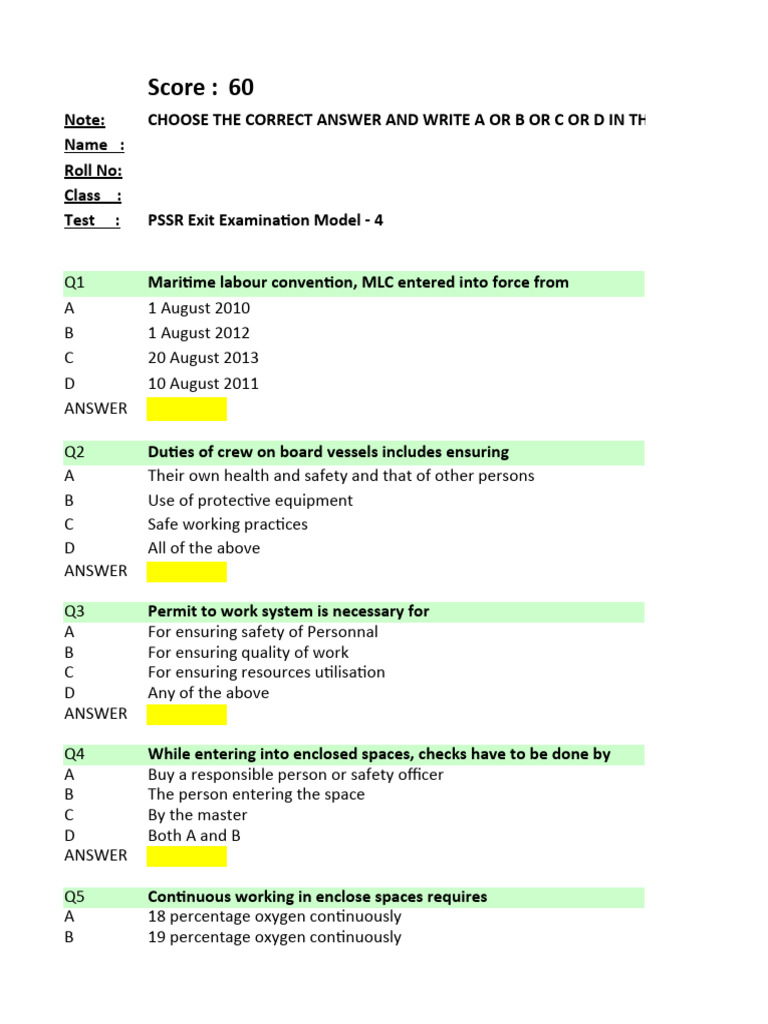 PSSR Exit Exam Model-4 | PDF | Ships | Sailor