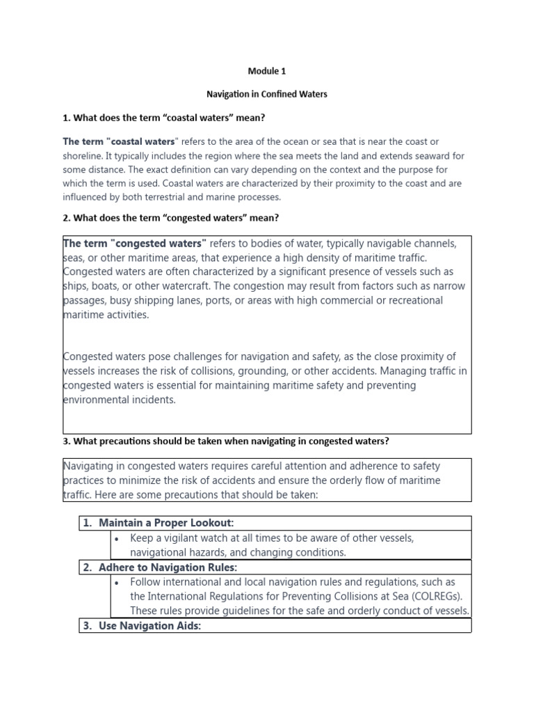 Module 1 Navigation in Confined Waters | PDF | Navigation | Earth Sciences
