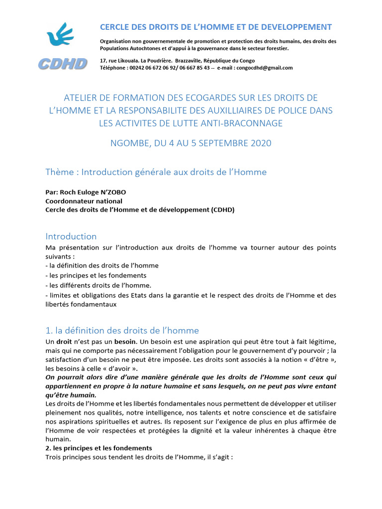 CDHD Introduction Aux Droits de L Homme | PDF | Droits de l'homme | Dignité