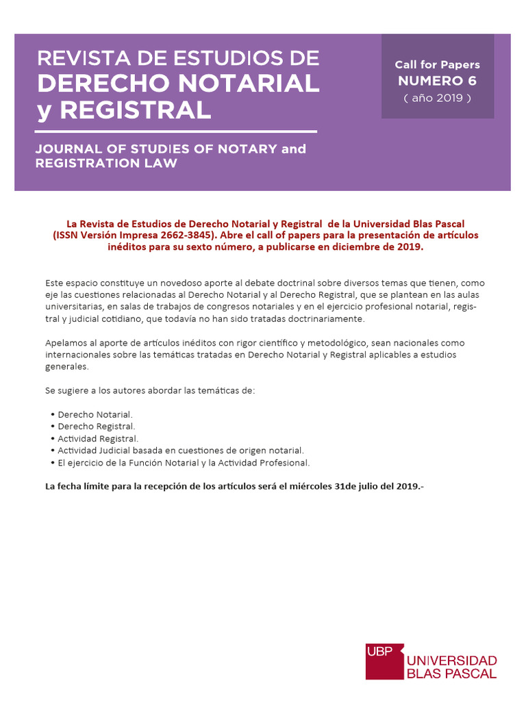 Derecho Notarial y Registral Calls of Papers | PDF | Citación | Publicación Académica