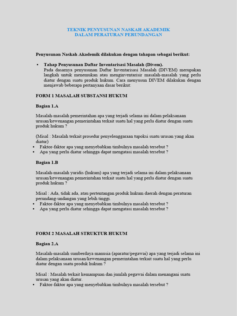 Eknik Penyusunan Naskah Akademik Dalam Peraturan P | PDF