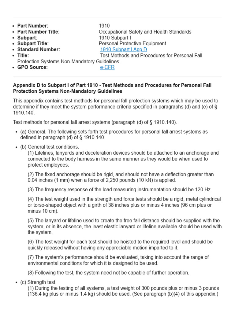 OSHA 1910 Subpart I App D - Test Methods and Procedures For Personal ...