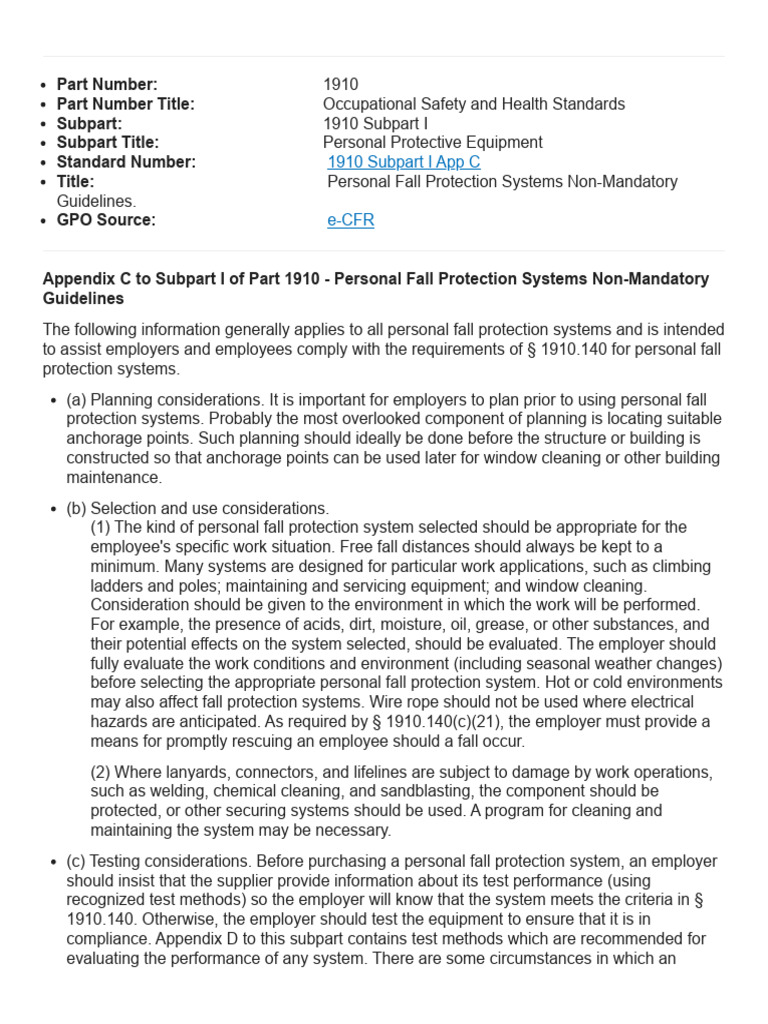 OSHA 1910 Subpart I App C - Personal Fall Protection Systems Non ... OSHA 1910 Subpart I App C - Personal Fall Protection Systems Non ...