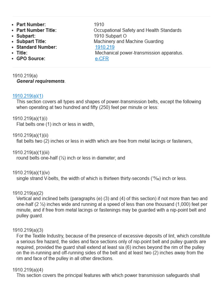 OSHA 1910.219 - Mechanical Power-Transmission Apparatus | PDF | Belt ...