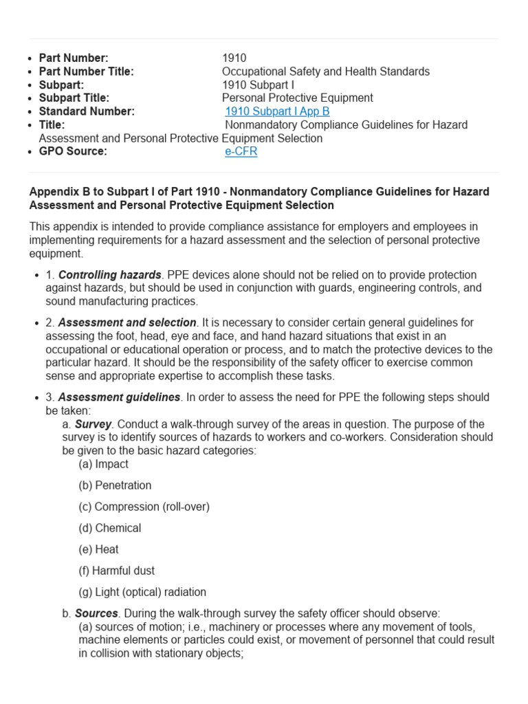 OSHA 1910 Subpart I App B - Nonmandatory Compliance Guidelines for ... OSHA 1910 Subpart I App B - Nonmandatory Compliance Guidelines for ...