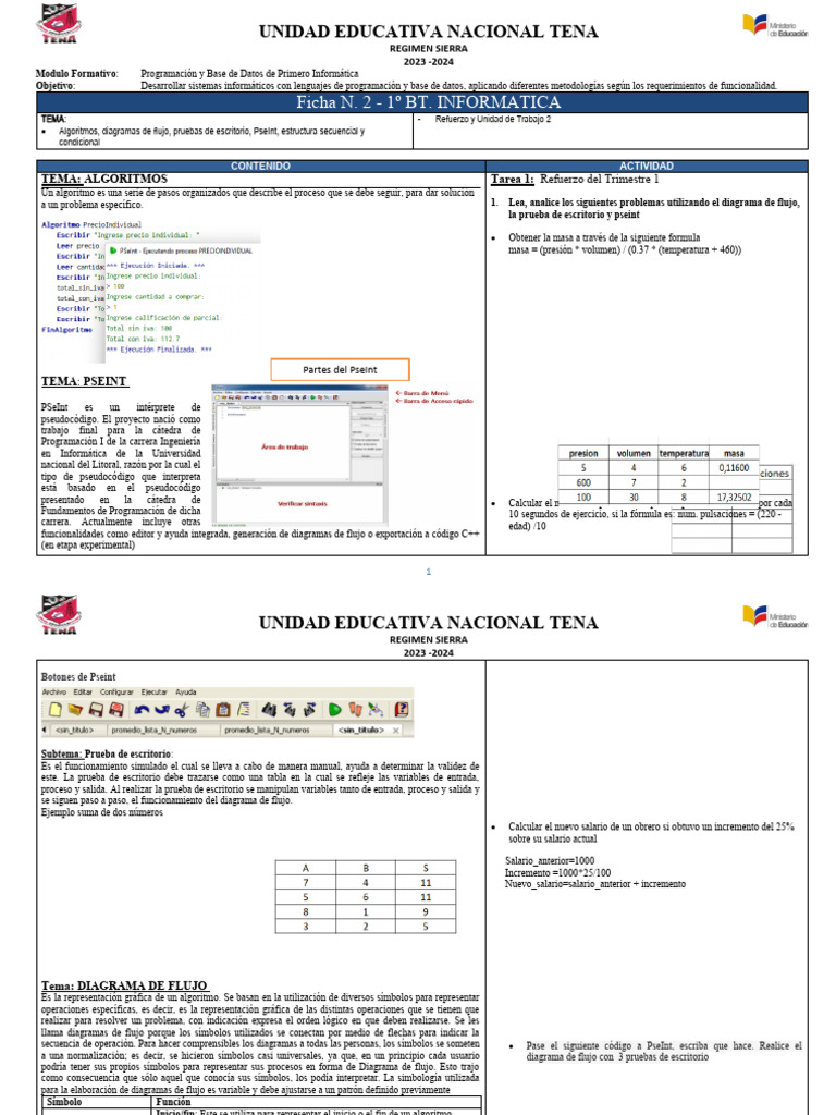 Guia 2 1ro-Programacion | PDF | Algoritmos | Programación de computadoras