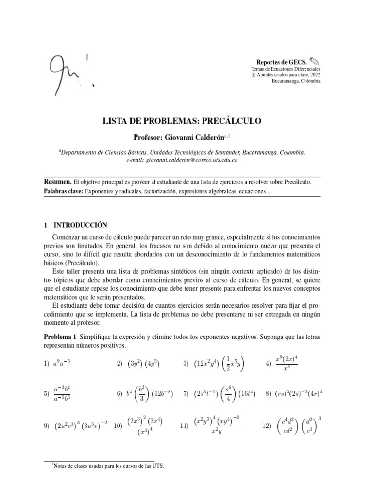 Problemas de Precálculo Resueltos | PDF | Matemática Elemental | Ecuaciones