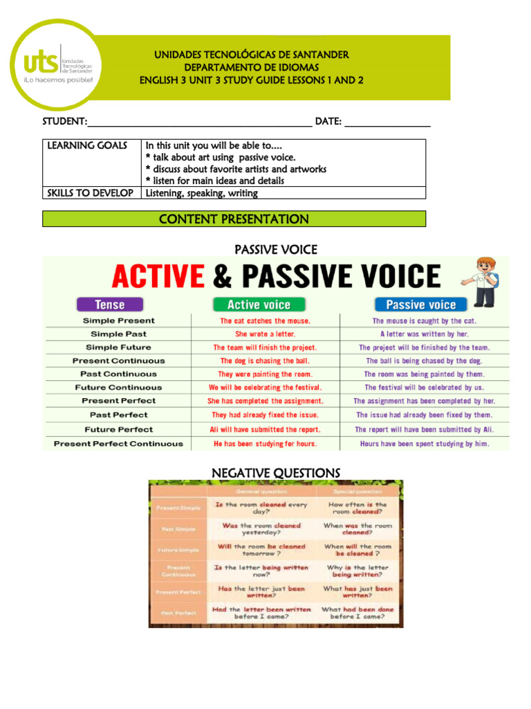STUDY GUIDE - UNIT 3 - Lessons 1 - 2 | PDF | Perfect (Grammar) | Syntax