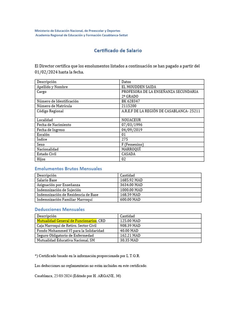 Certificado de Salario | PDF
