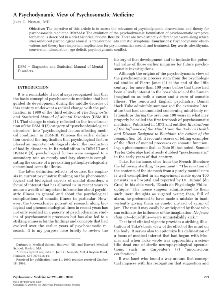 A Psychodynamic View of Psychosomatic Medicine | PDF | Diagnostic And Statistical Manual Of ...