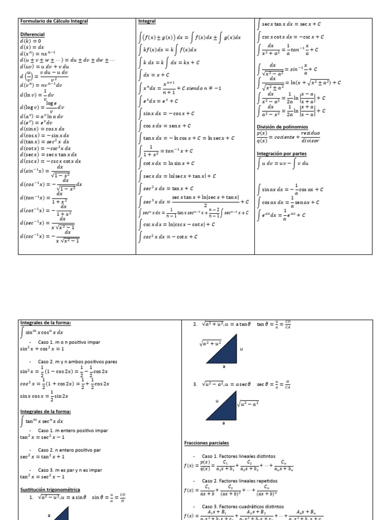 Formulario de Cálculo Integral2.0+1.0 | PDF | Integral | Cálculo