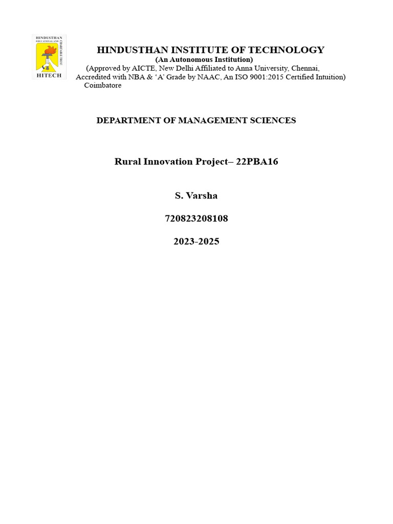 Rural Innovation Project Report 2023-2025 | PDF | Ethanol | Indian Cuisine