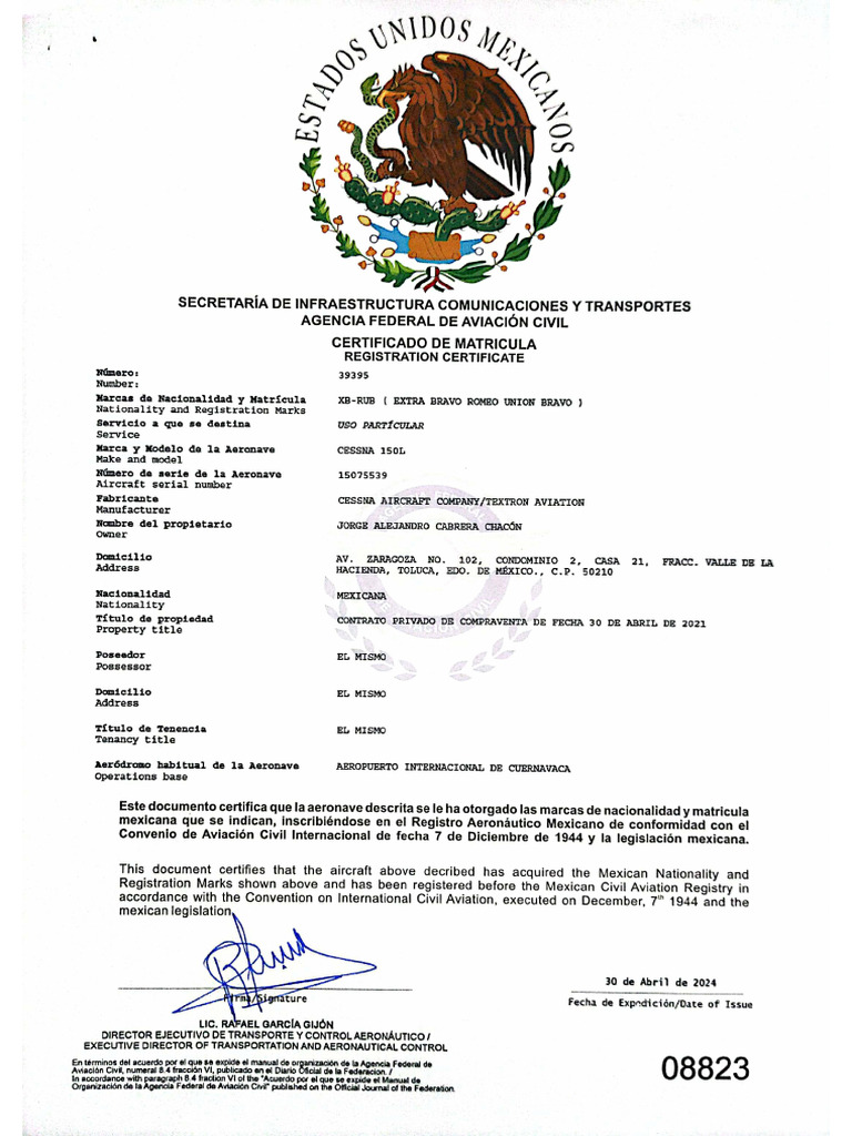 certificado de matrícula XB RUB JORGE ALEJANDRO CABRERA CHACÓN (1) [2 ...
