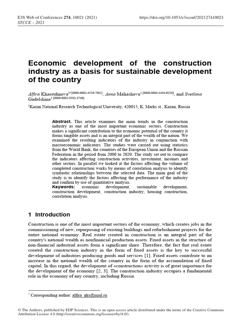 Economic Development of The Construction Industry | PDF | Gross ...