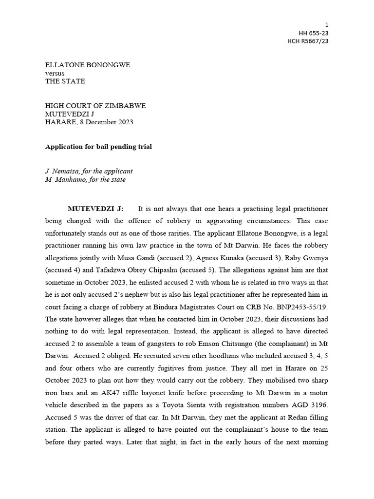 Bail Application of Lawyer Charged with Robbery | PDF | Burden Of Proof ...