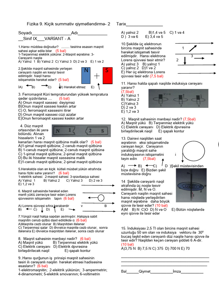 Fizika 9_ KSQ- 2_Seyran_Aliyev_Bal_sist_A_B_ | PDF