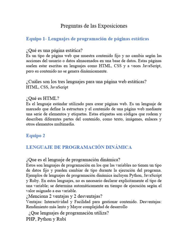 Preguntas 15 Equipos de Exposiciones | PDF | SQL | Lenguaje de programación
