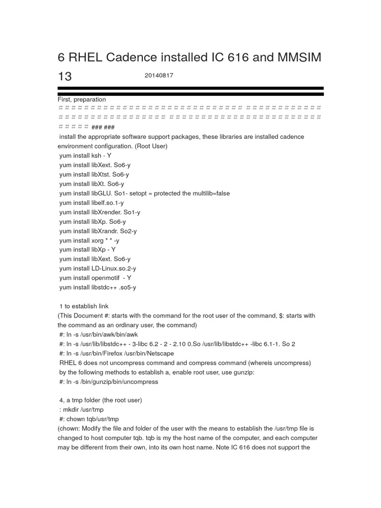 RHEL 6: Install Cadence IC 616 & MMSIM 13 | PDF | Directory (Computing) | Computer File