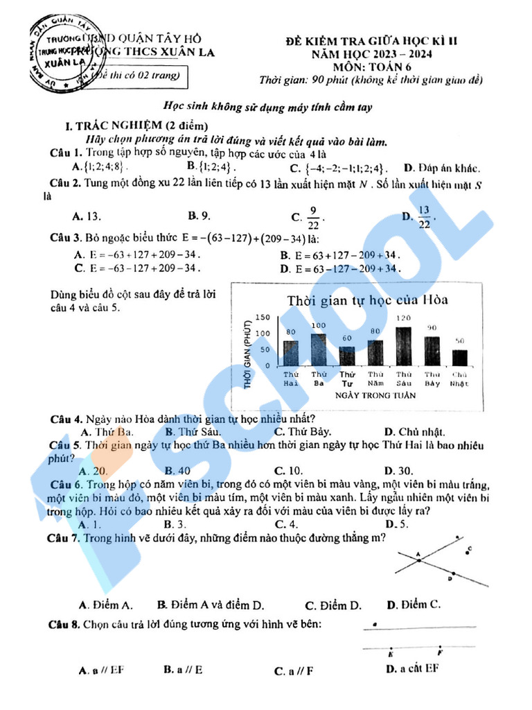 De Kiem Tra Giua Hoc Ki 2 Mon Toan Lop 6 Nam Hoc 2023 2024 THCS Xuan La A16f6c94f4 | PDF
