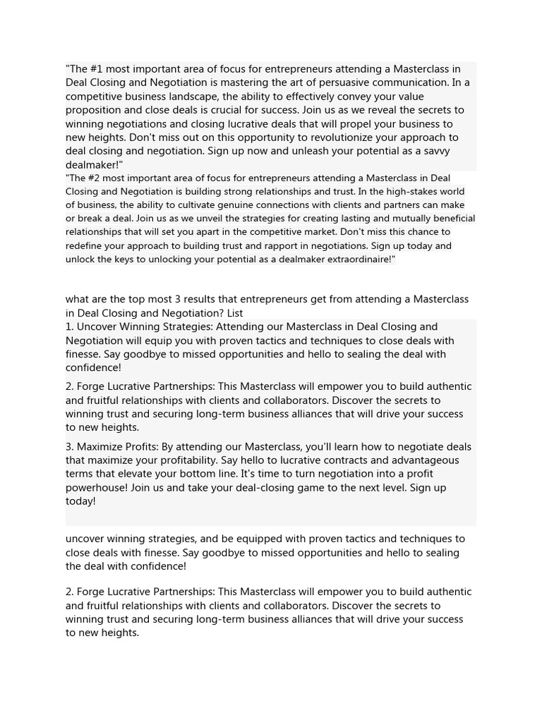 Masterclass in Deal Closing Skills | PDF | Negotiation | Mentorship