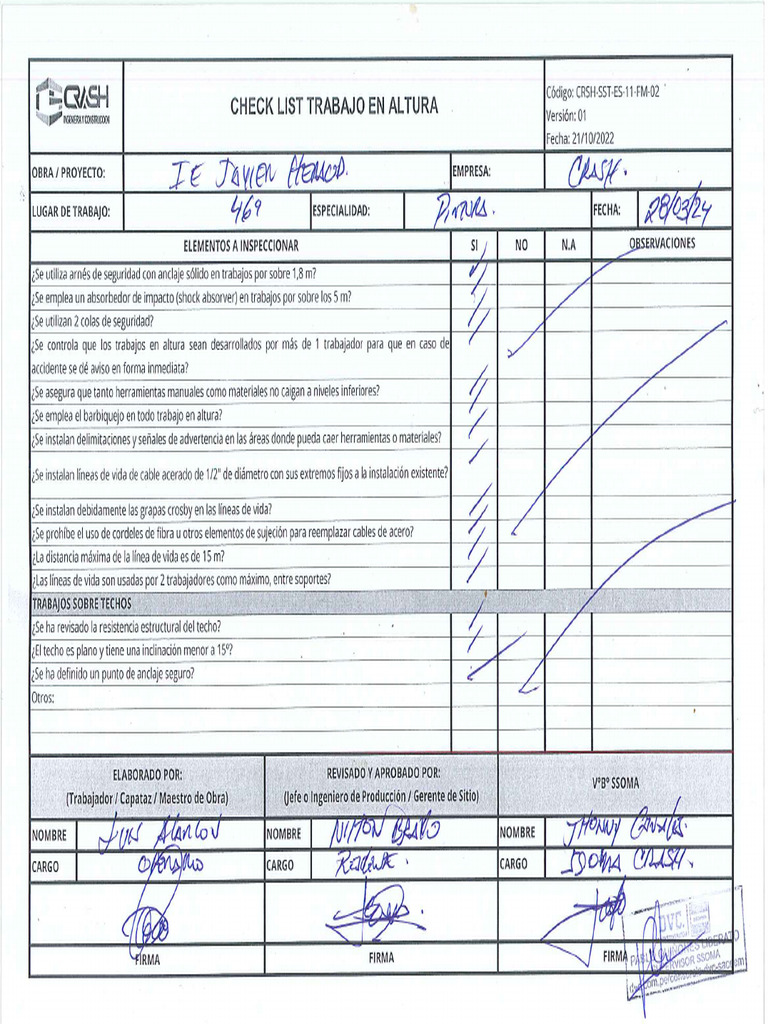 Check List Trabajo en Altura | PDF
