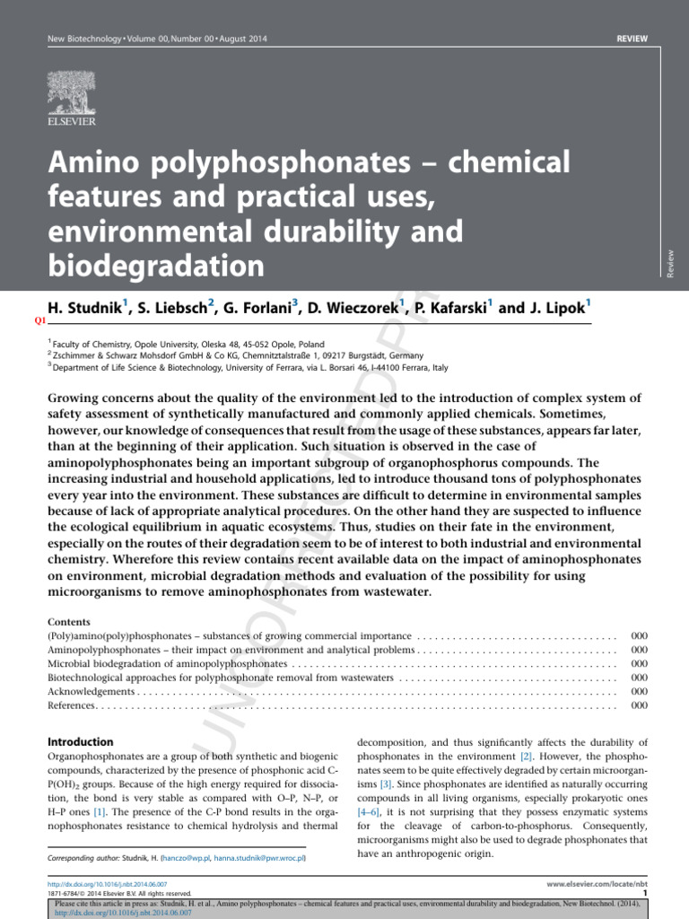Amino Polyphosphonates Chemical Features and Praactical Uses | PDF ...