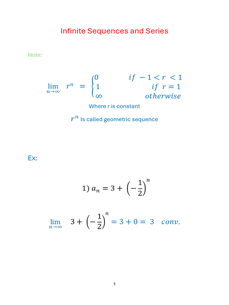 Infinite Sequences and Series: Where R Is Constant Is Called Geometric ...