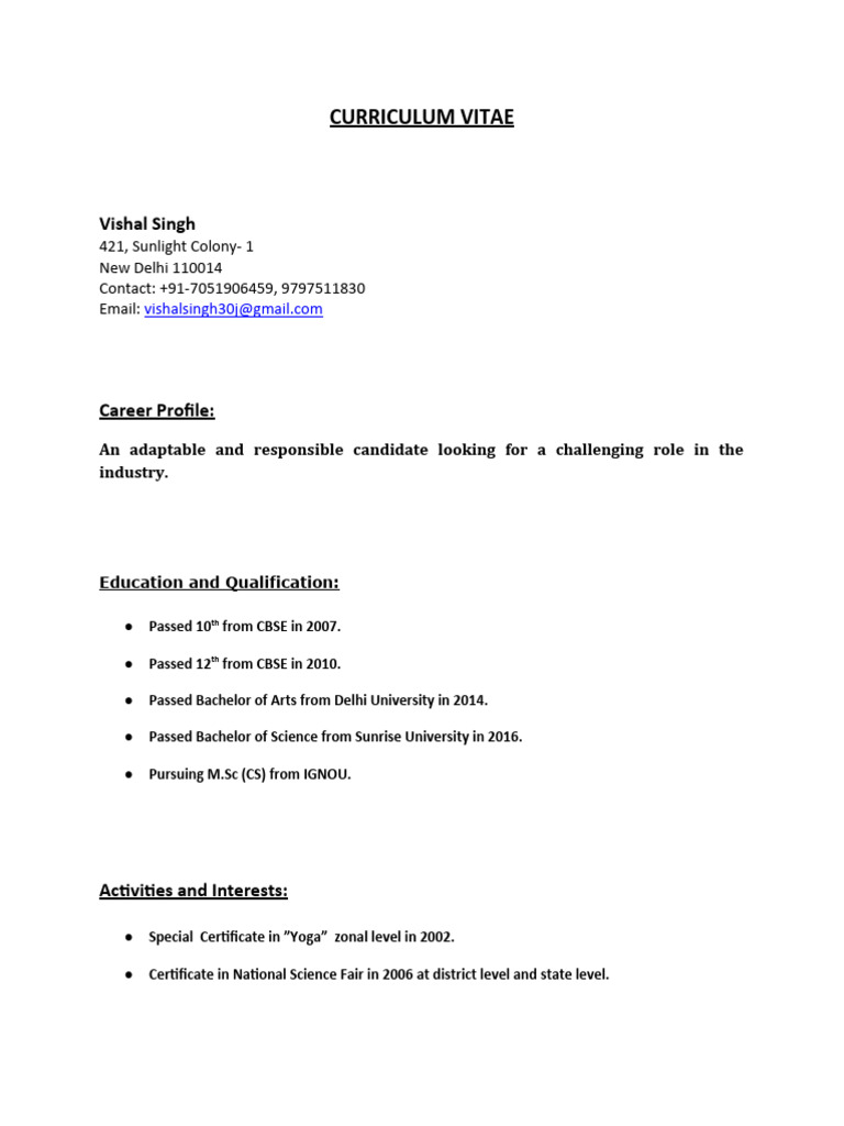 Vishal Analyst (CV) | PDF