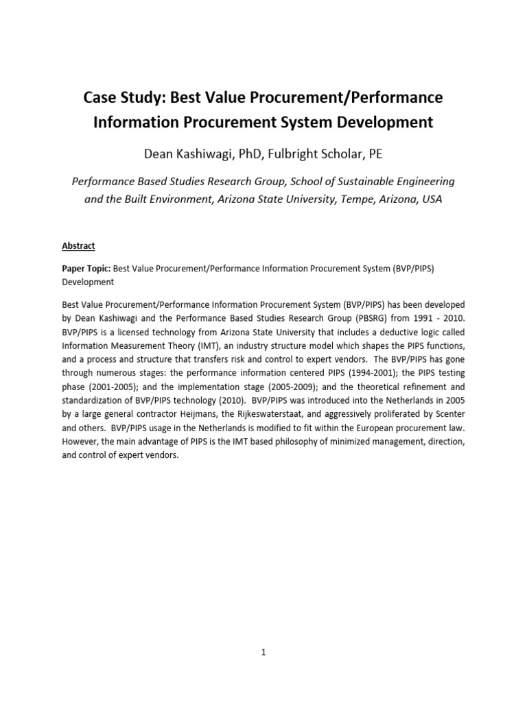 Case Study Best Value Procurement Perfor | PDF | Procurement | Risk