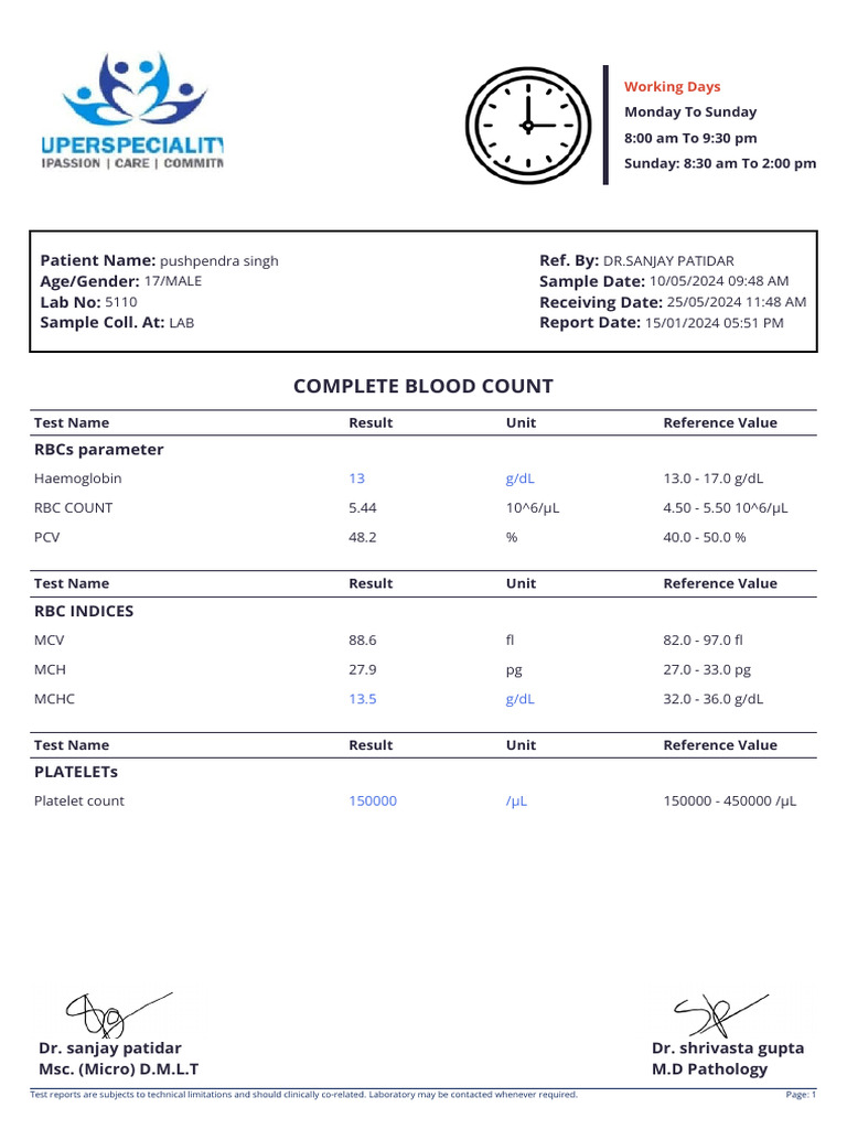 Complete Blood Count Report Analysis | PDF | White Blood Cell | Pathology
