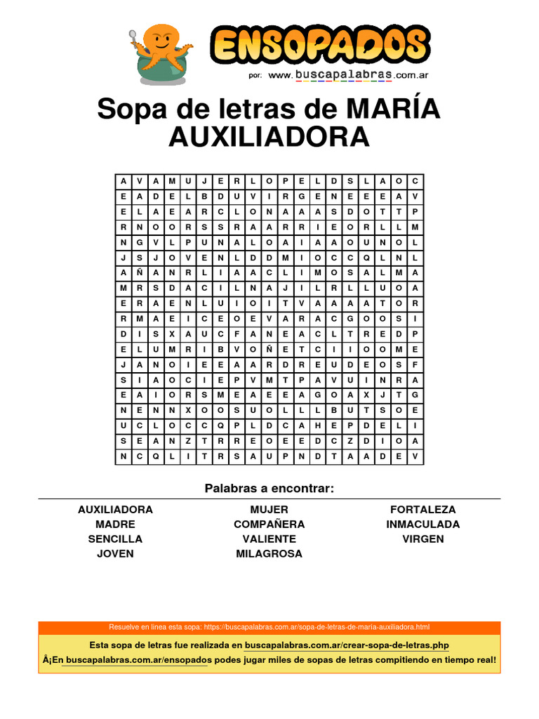 Sopa de Letras - María Auxiliadora | PDF