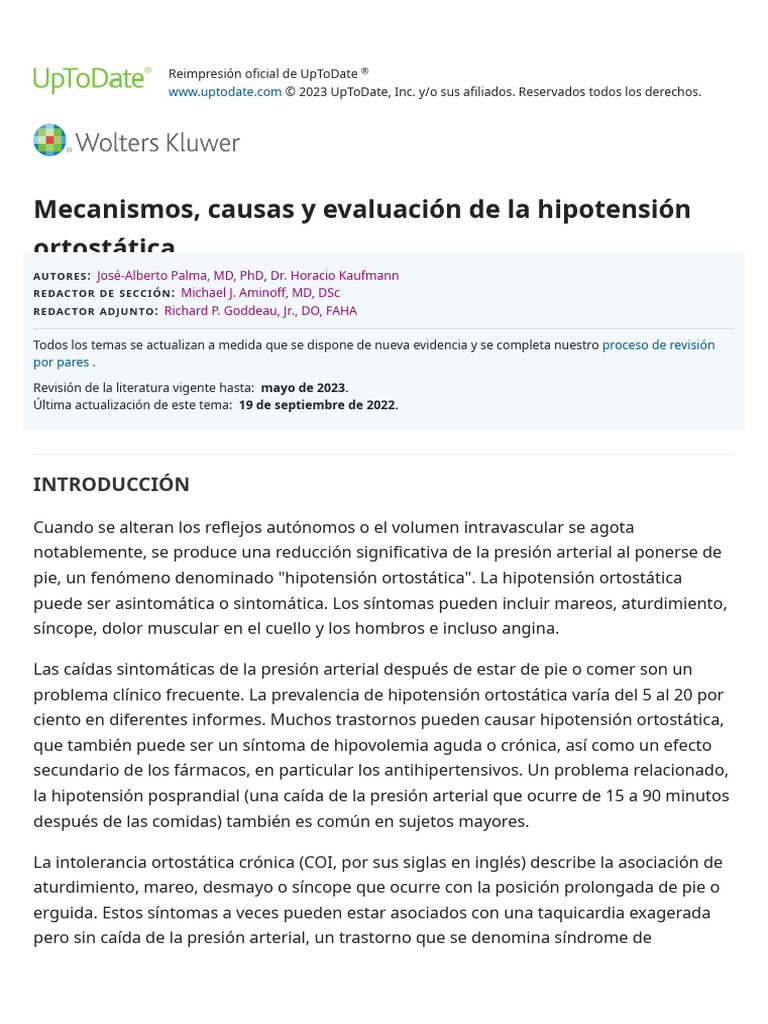 Hipotensión Ortostatica en Adultos | PDF | Presión sanguínea | Hipertensión