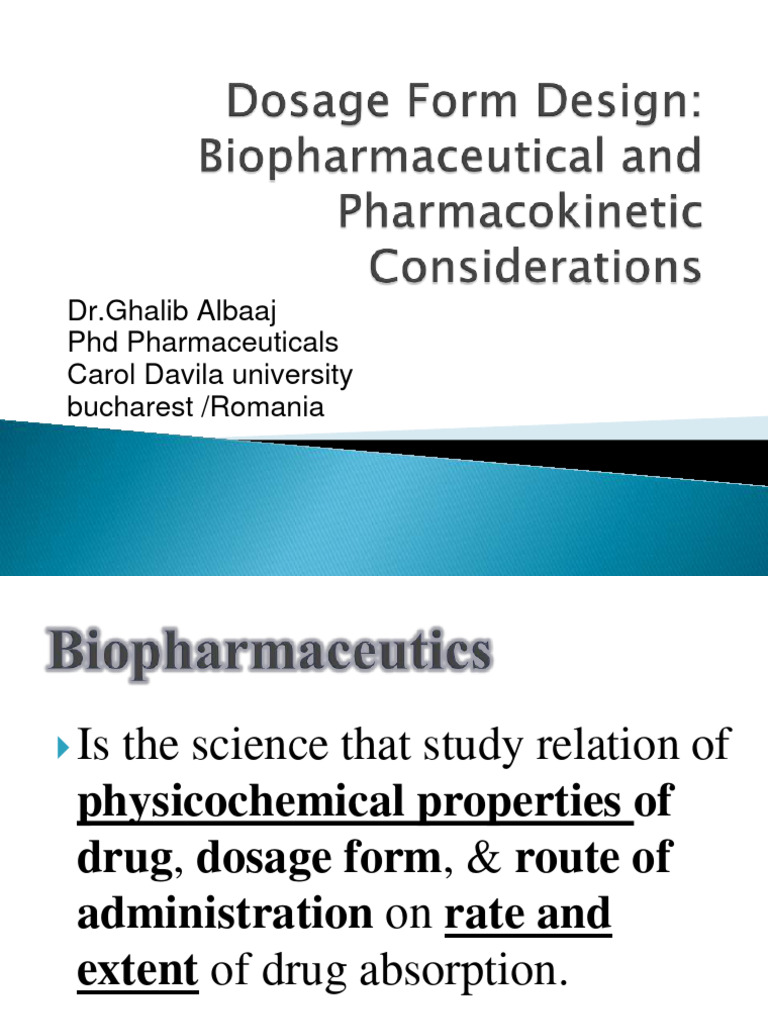 Dosage Form Design Ch 5 Lec 7 | PDF | Bioavailability | Tablet (Pharmacy)