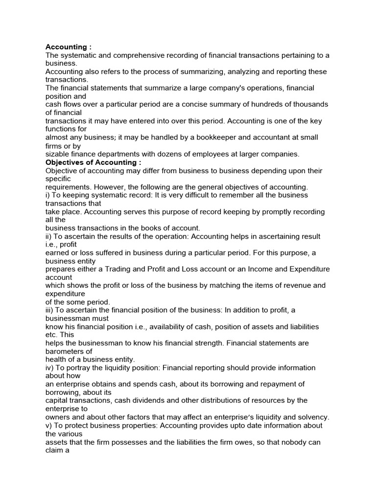 Accounting Basic Defintion and Concepts Notes | PDF | Debits And ...