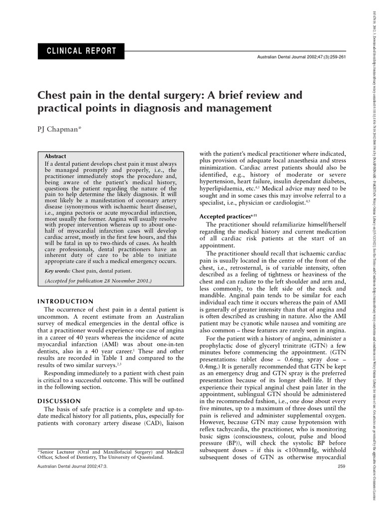 Managing Chest Pain in Dental Patients | PDF | Myocardial Infarction ...