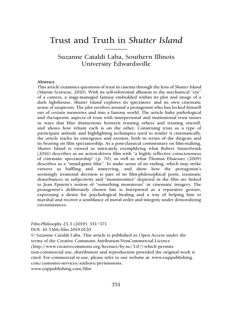Trust and Truth in Shutter Island Analysis | PDF | Young Adult ...