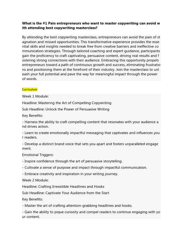 What Is The #1 Pain Entrepreneurs Who Want To Master Copywriting Can ... What Is The #1 Pain Entrepreneurs Who Want To Master Copywriting Can ...