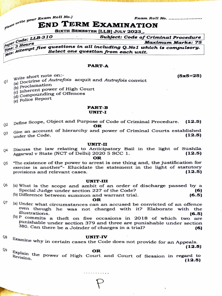 CRPC Previous Year Question Paper | PDF