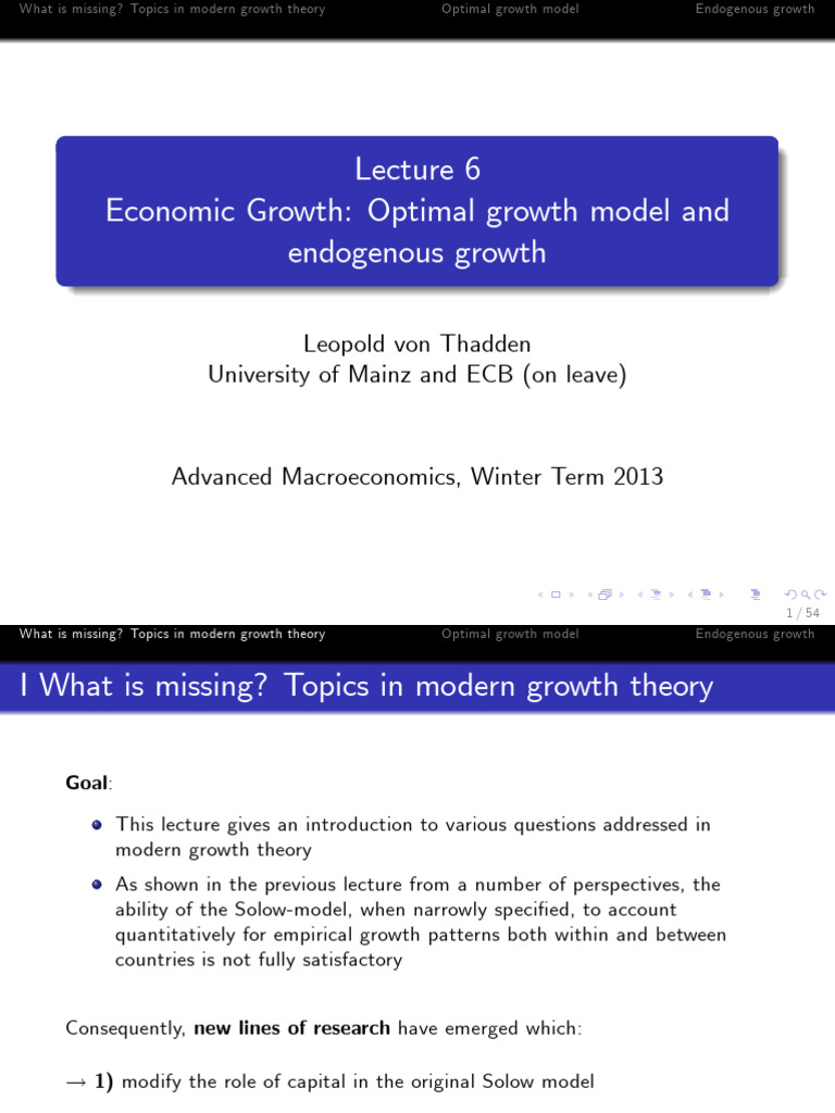 Lecture 6 《Economic Growth》 Optimal Growth Model and Endogenous Growth ...