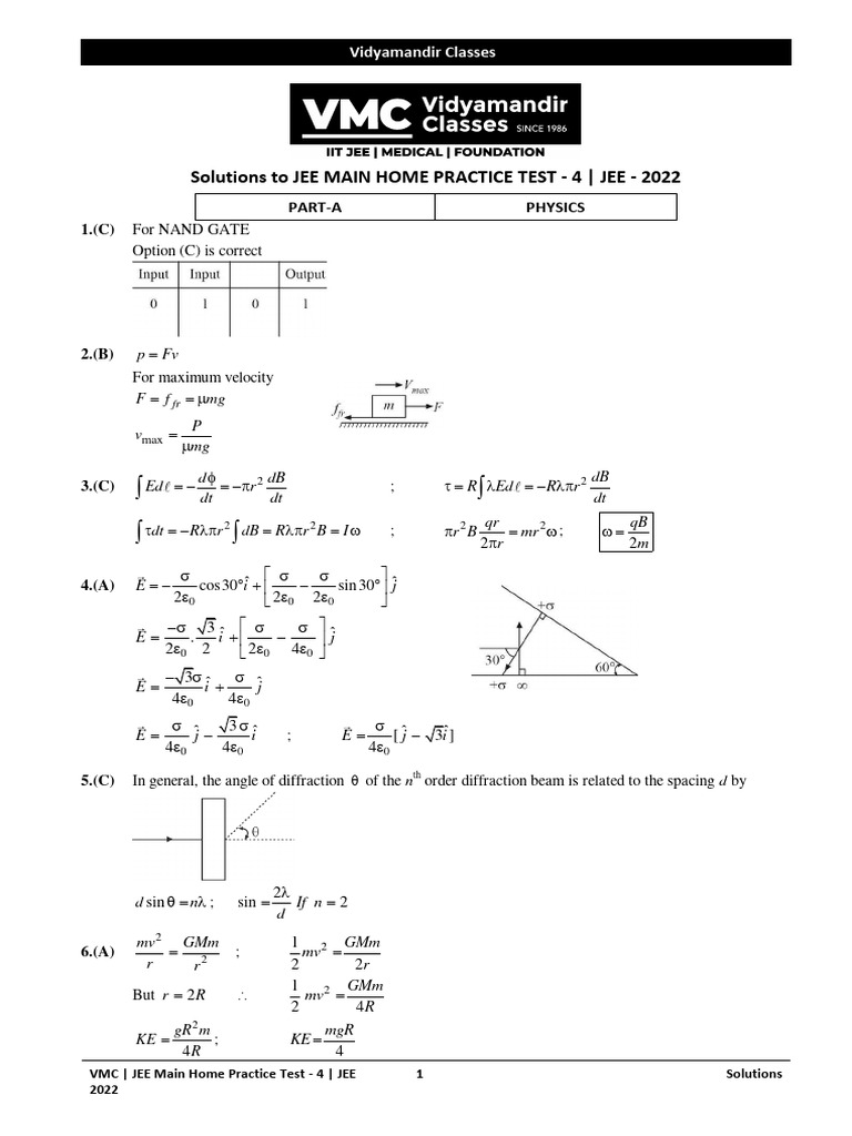 JEE Main Home Practice Test 4 Solutions | PDF | Chemical Bond | Chemistry