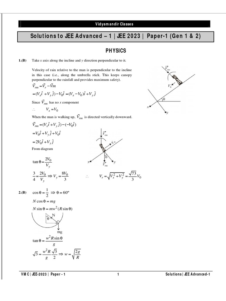 JEE Advance 1 Solutions (Paper 1+2) | PDF | Circle | Intermolecular Force