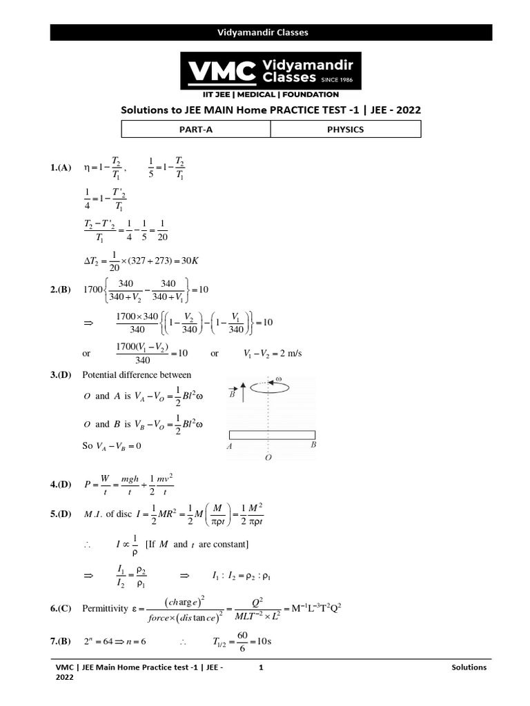 JEE Main Practice Test Solutions | PDF | Chlorine | Sodium