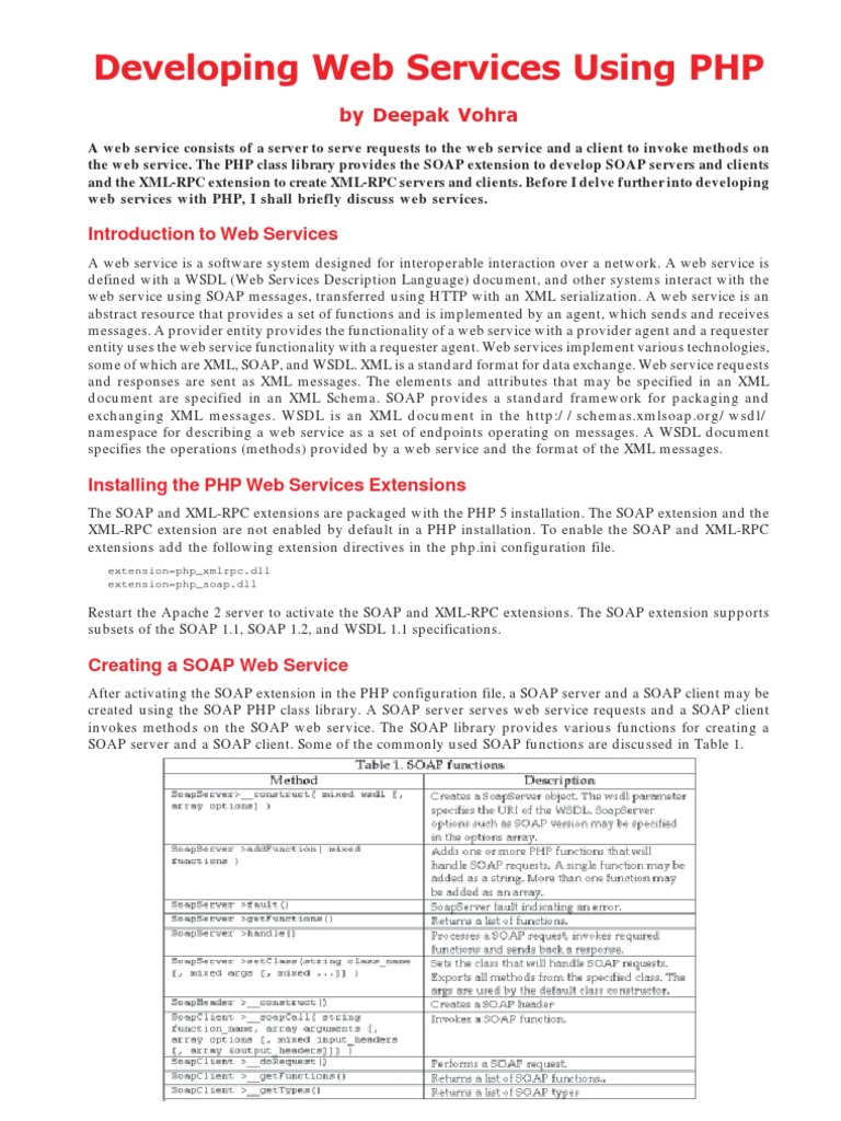 Developing Web Services Using Php Pdf Soap Web Service