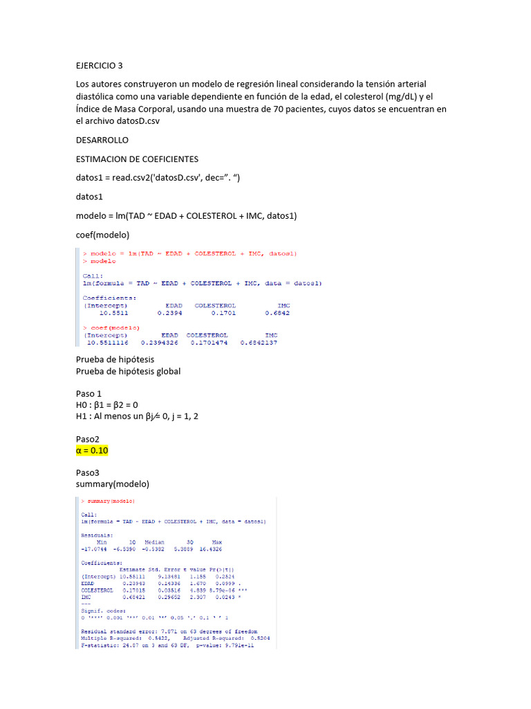 EJERCICIO 3- REGRESION LINEAL MULTIPLE | PDF | Regresión lineal | Teoría estadística