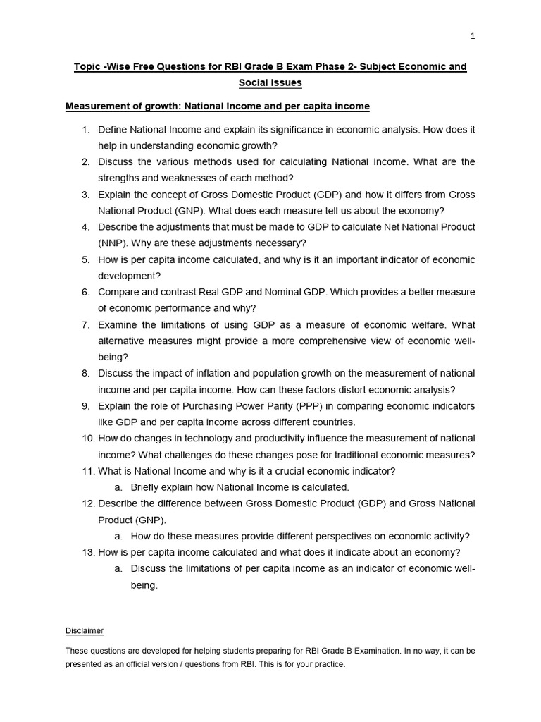 RBI Grade B ESI Practice Questions | PDF | Reserve Bank Of India ...