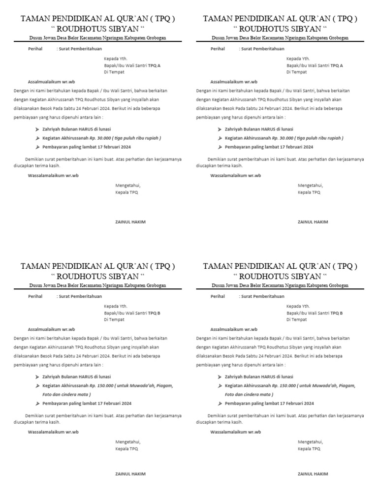 Undangan Ahirussanah Zainul | PDF