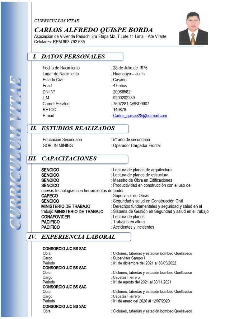 CV CARLOS Q | PDF | Documento de identidad | Lima