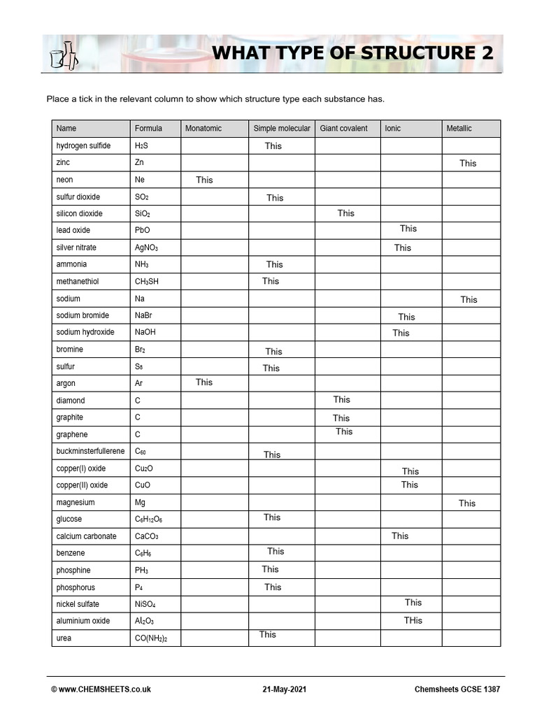 Chemsheets GCSE 1387 What Type of Structure 2 | PDF | Oxide | Sodium