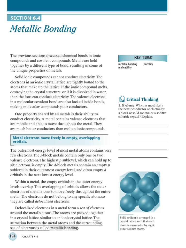 Understanding Metallic Bonding Properties | PDF | Chemical Bond | Ionic ...
