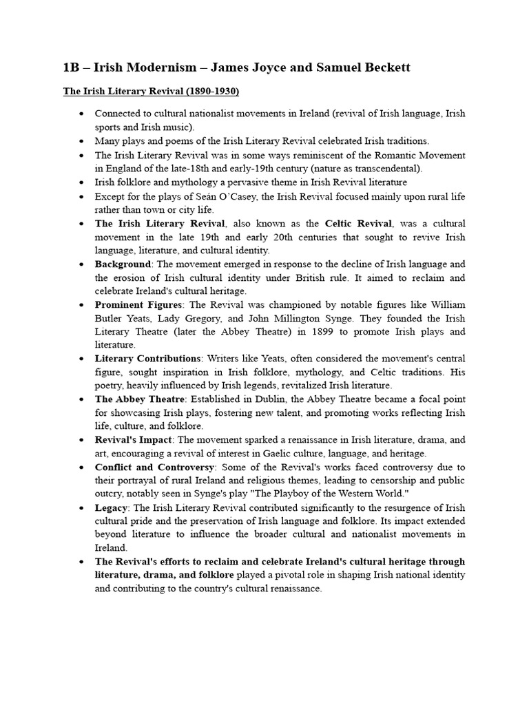 Irish Modernism - James Joyce and Samuel Beckett | Download Free PDF ...